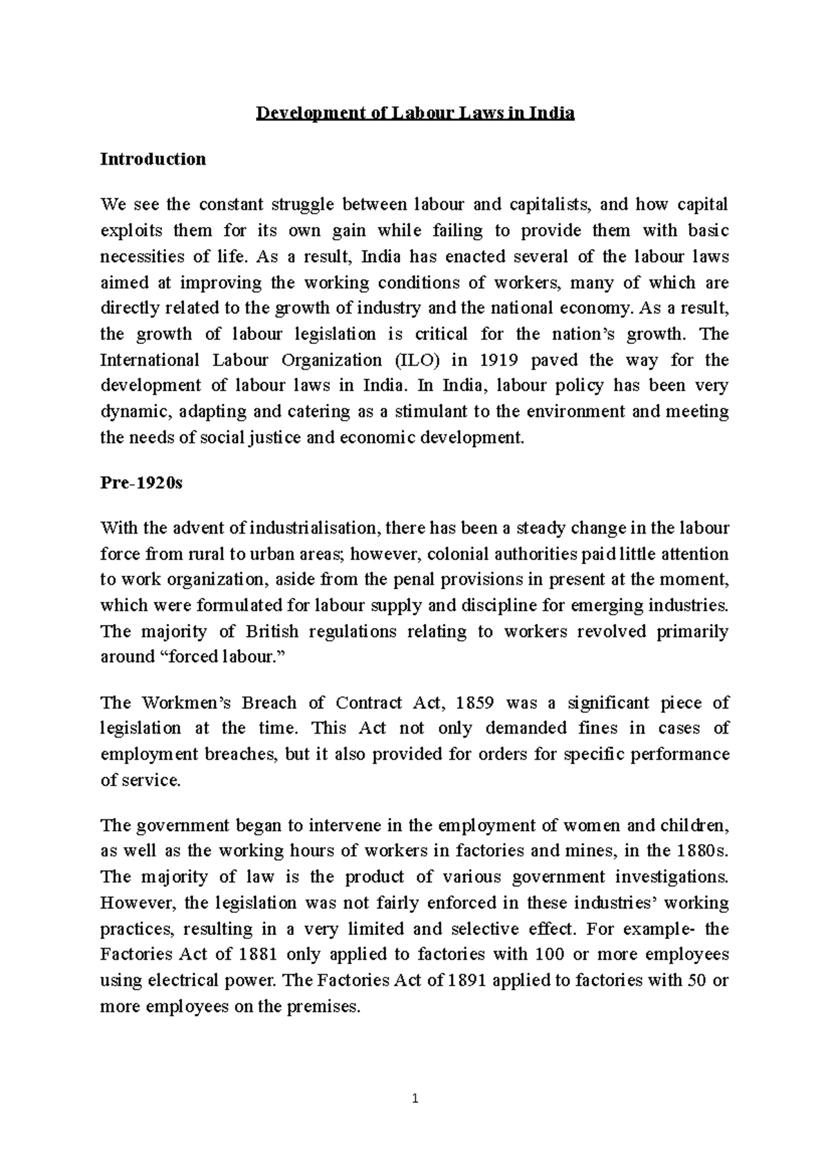 Development of Labour Laws in India - Development of Labour Laws in ...