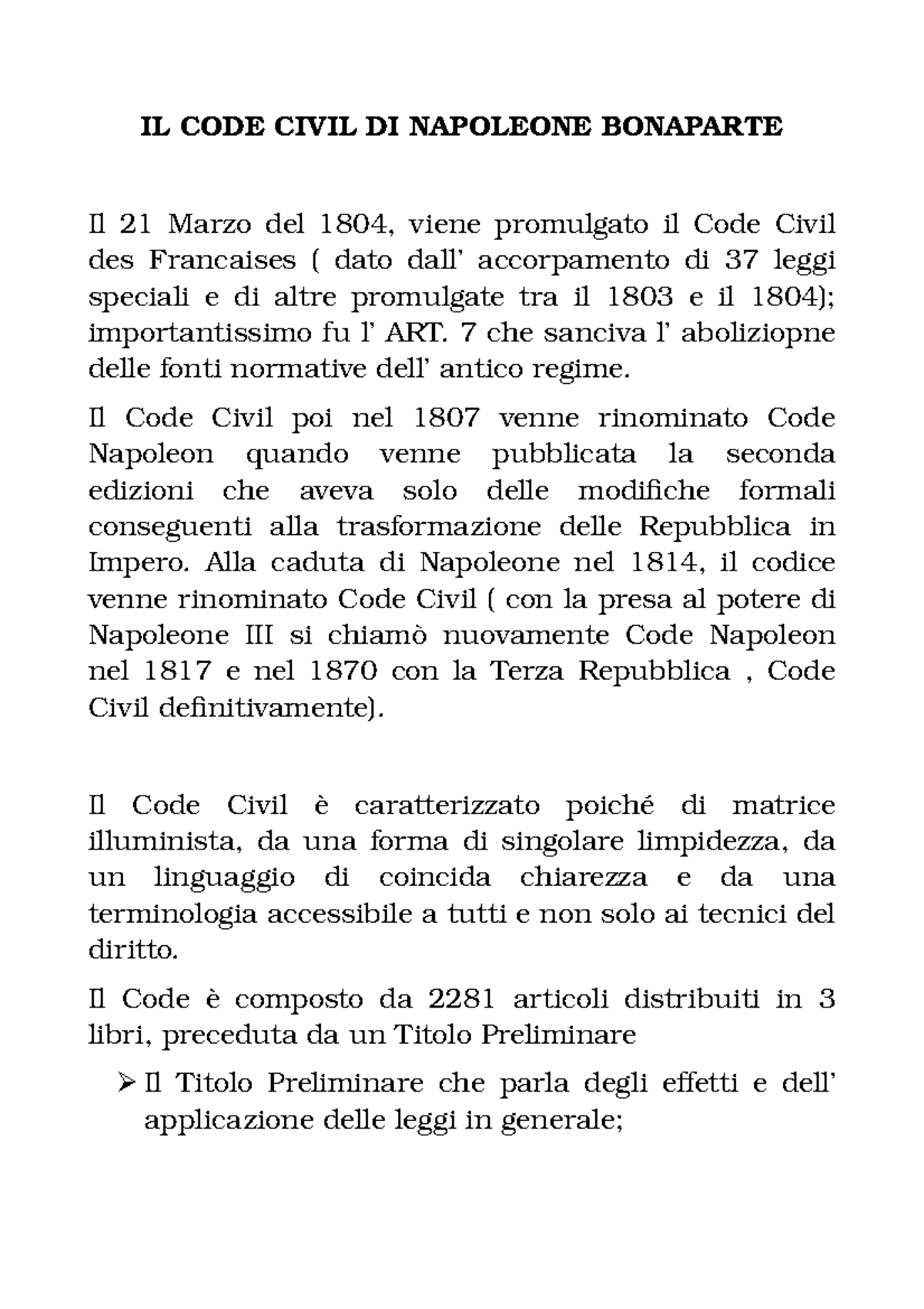 IL CODE Civil DI Napoleone - IL CODE CIVIL DI NAPOLEONE BONAPARTE Il 21 ...