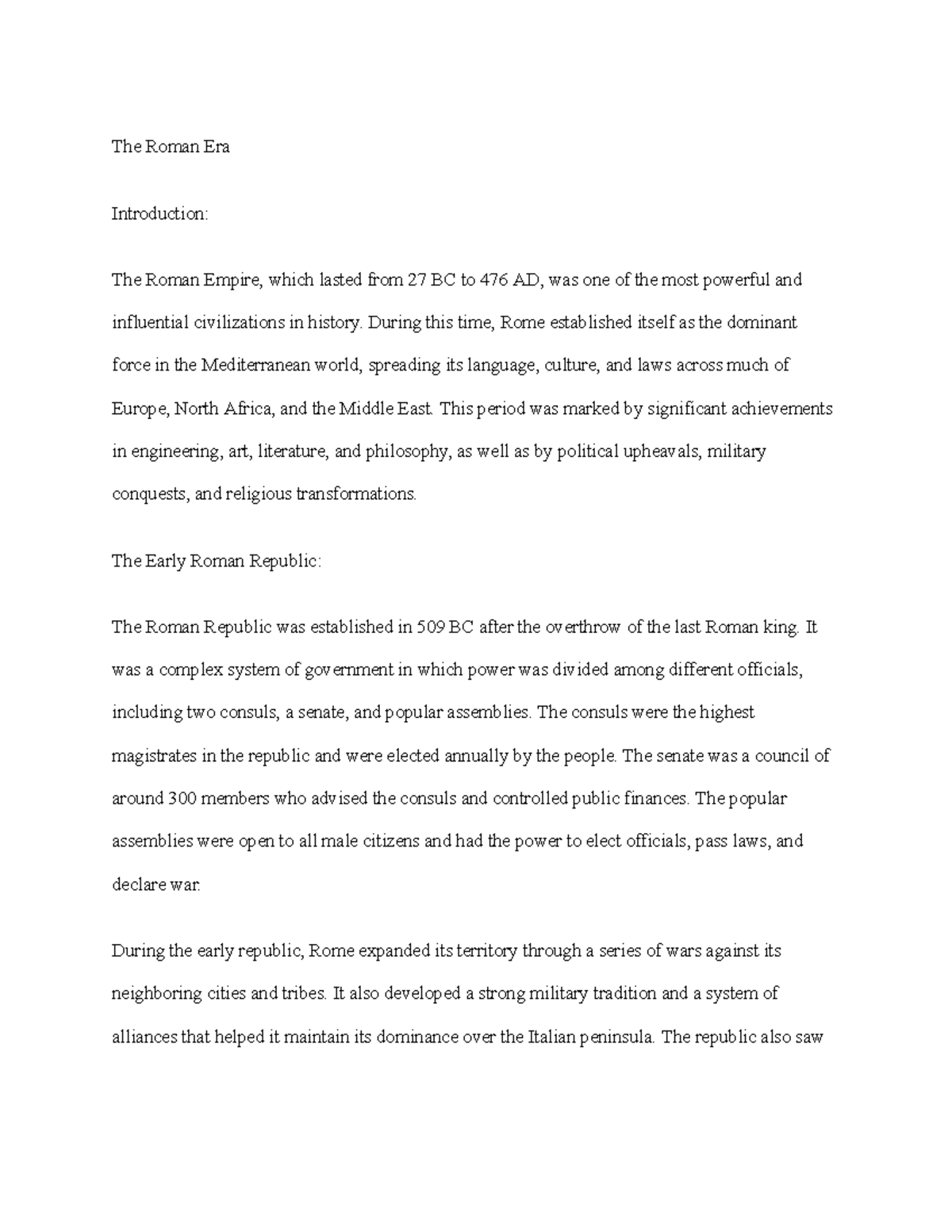 Notes about Roman Empire - The Roman Era Introduction: The Roman Empire ...