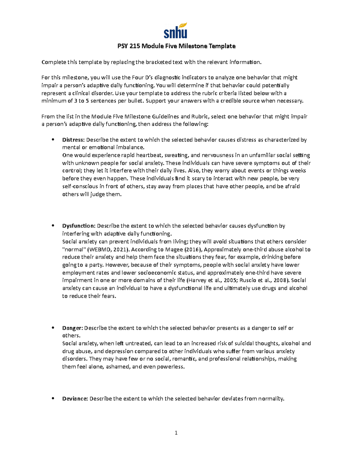 PSY 215 Module Five Milestone Template - PSY 215 Module Five Milestone ...
