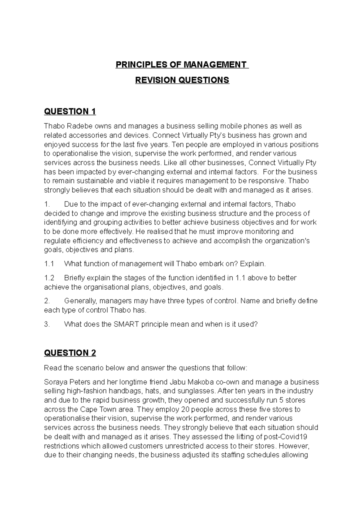 Management Revision Questions - PRINCIPLES OF MANAGEMENT REVISION ...