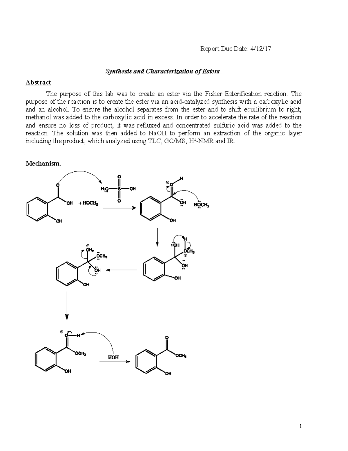 Experiment 8 lab report - Report Due Date: 4/12/17 Synthesis and ...