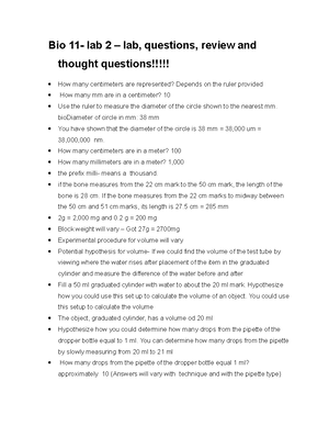 Lab 3 Questions - lab answers - Lab 3: Cell Structure and Function Pre-lab Questions This lab ...