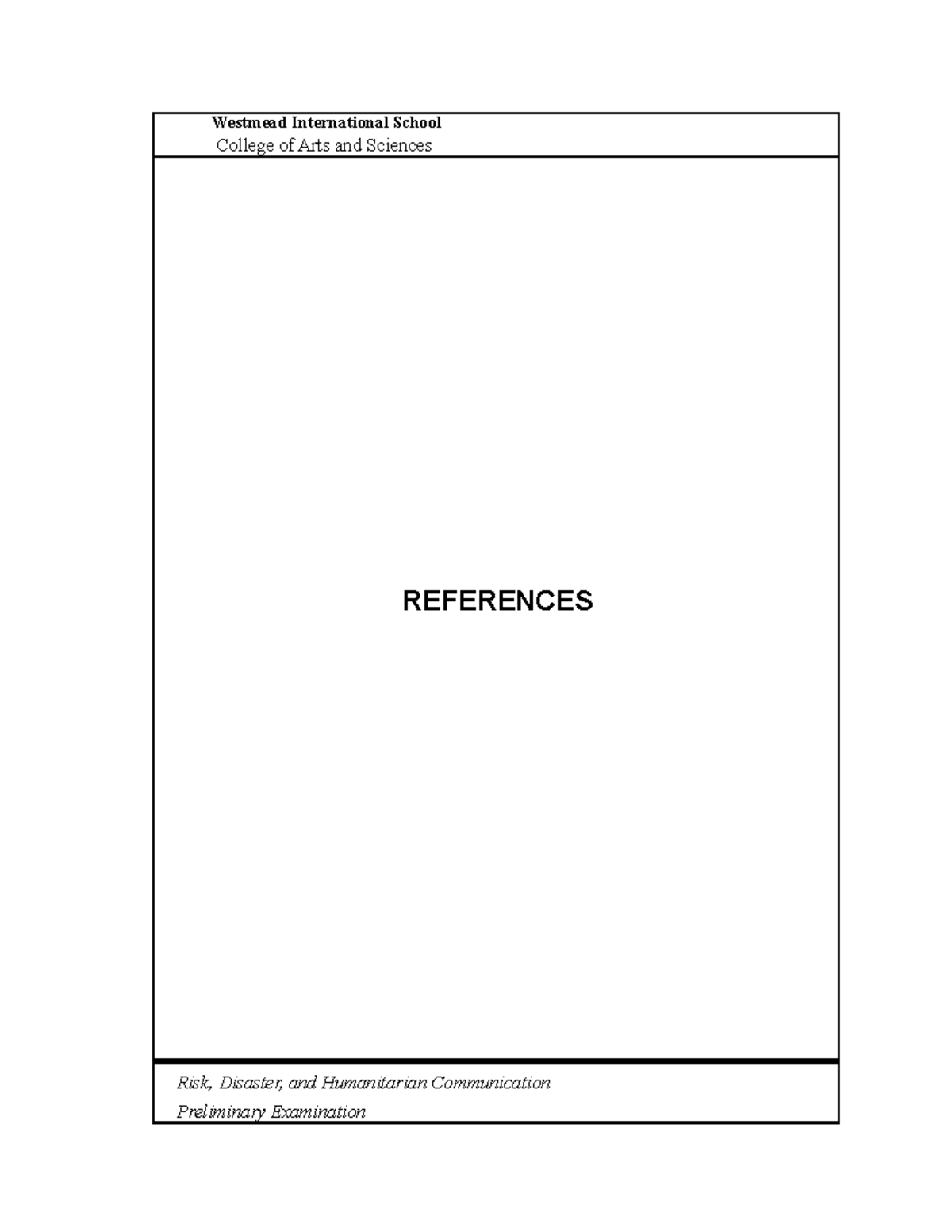 References - bvs - College of Arts and Sciences REFERENCES Risk, Disaster, and Humanitarian ...
