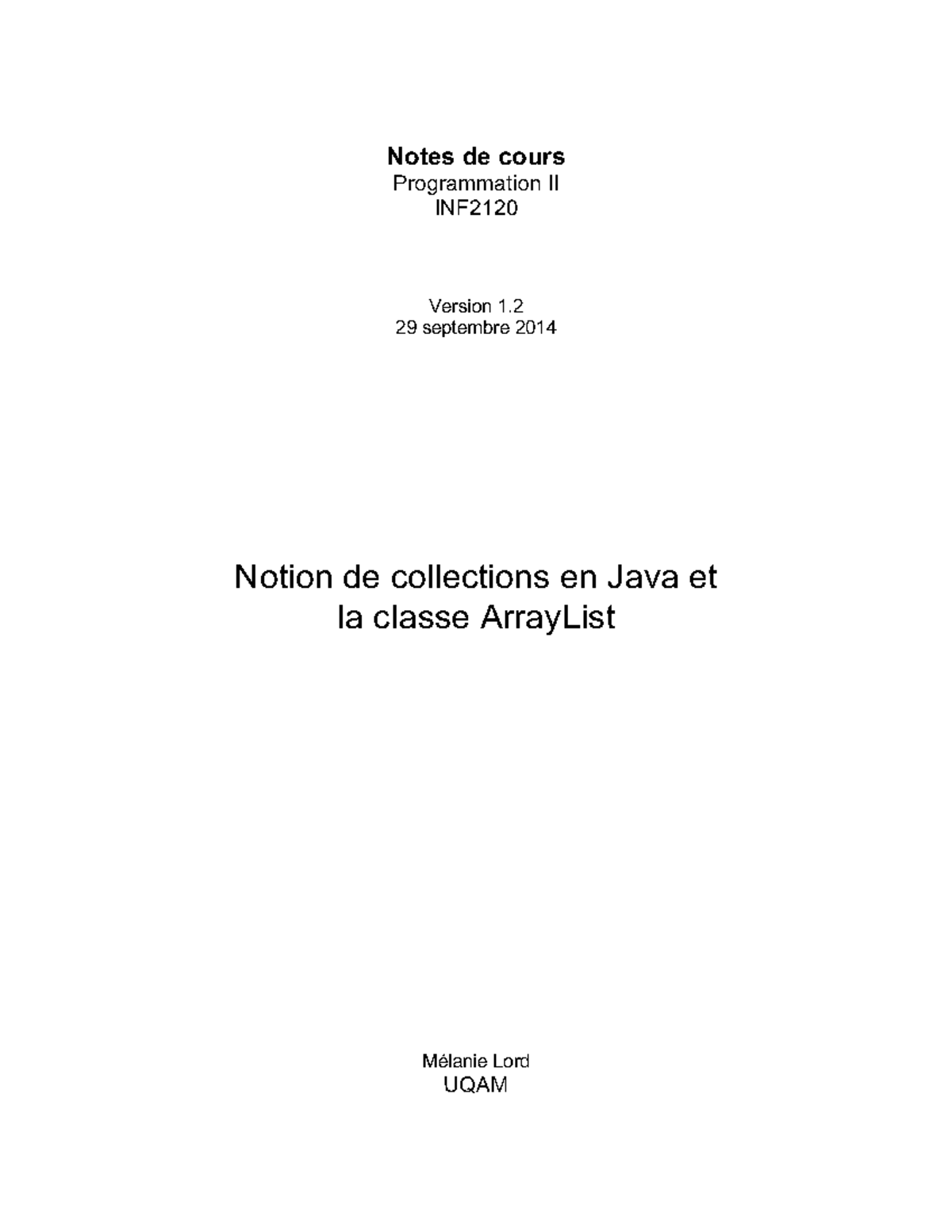 Notes Cours Array List v1 - Notes de cours Programmation II INF2120 ...