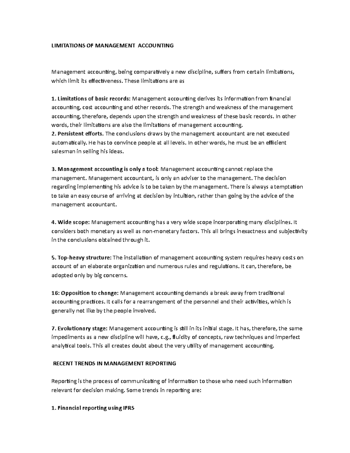 Limitations OF Management Accounting - LIMITATIONS OF MANAGEMENT ...