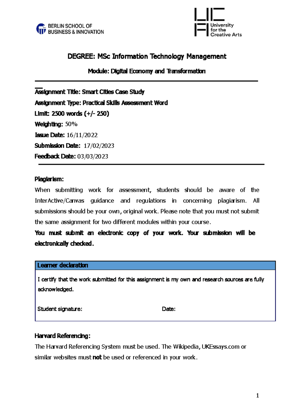 DET Pract. Assessment G3 - 1 DEGREE: MSc Information Technology ...