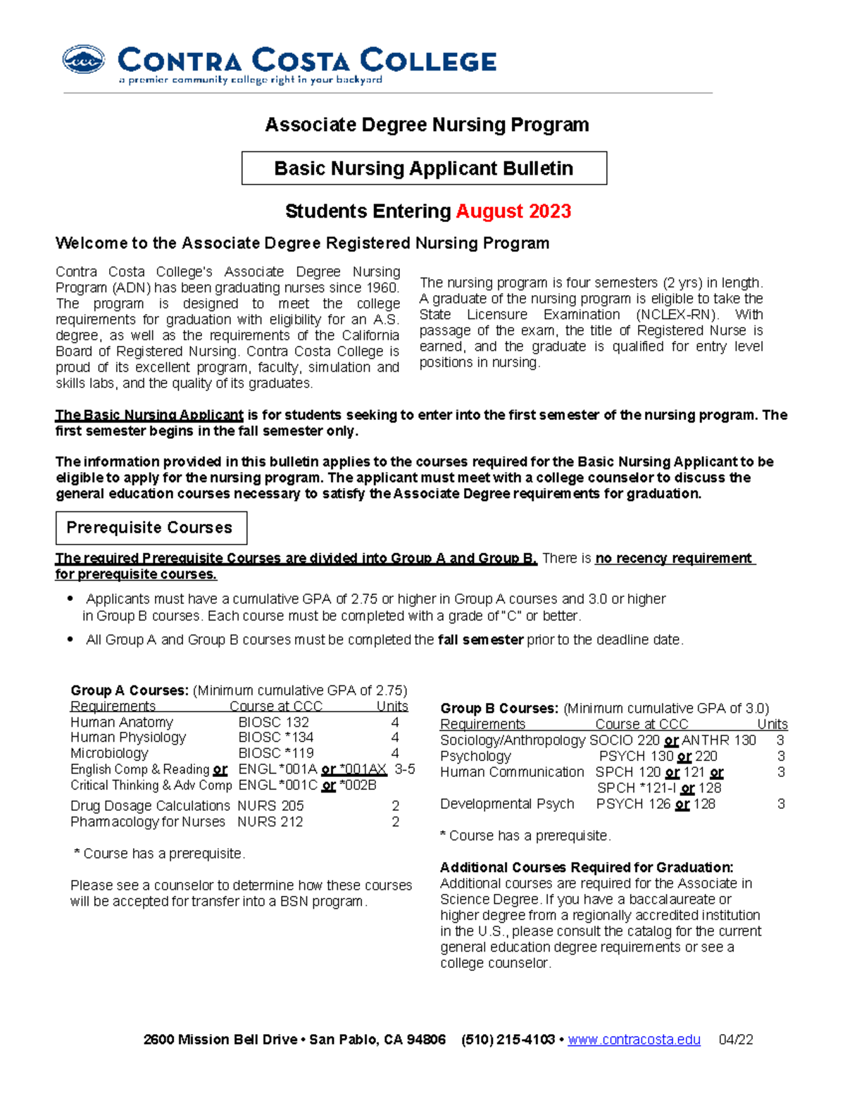 Basic-Nursing-Applicant-Bulletin-2023 - 2600 Mission Bell Drive • San ...