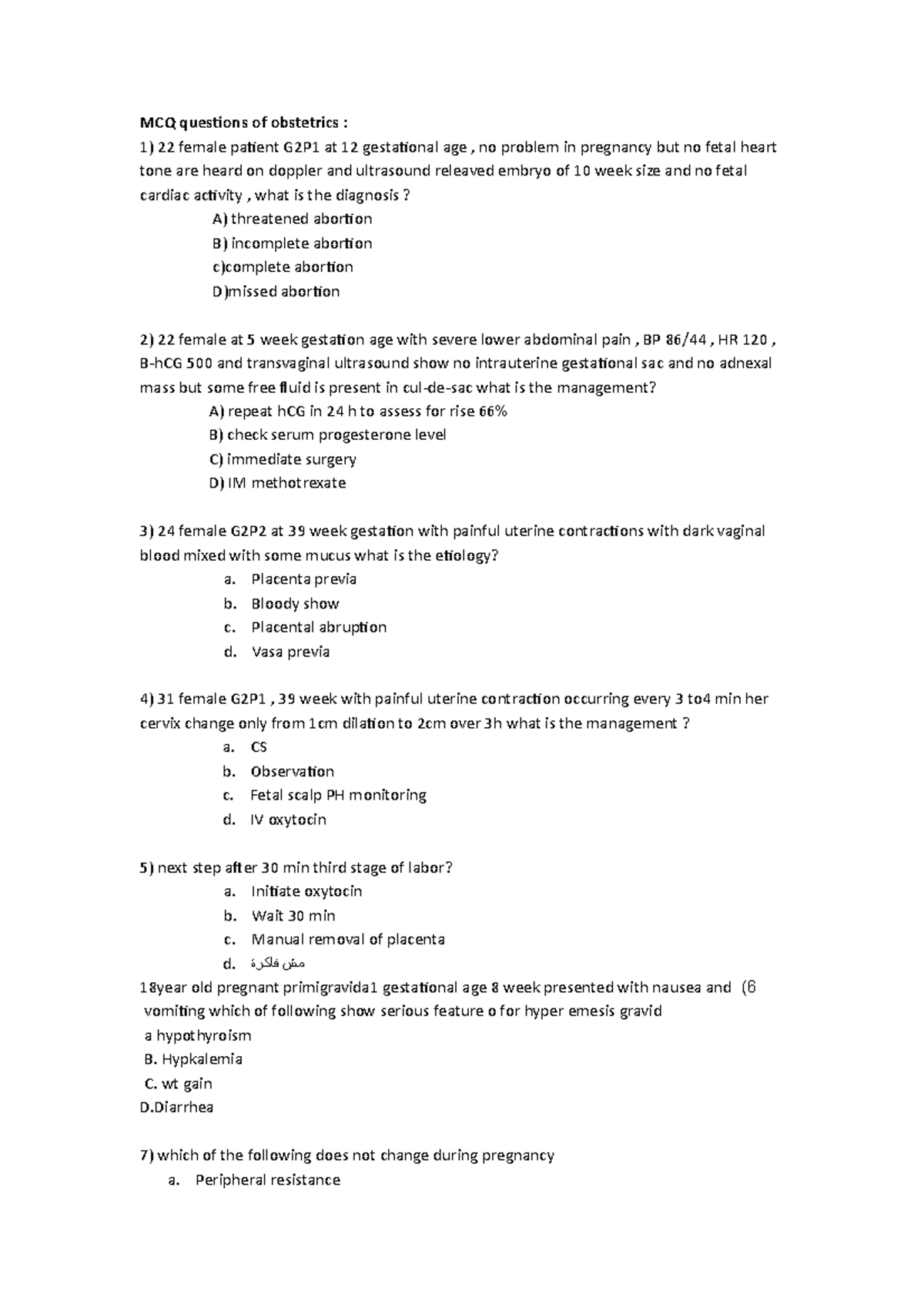 Gyne Obst Mcqs file 3 - MCQ questions of obstetrics : 22 female patient ...
