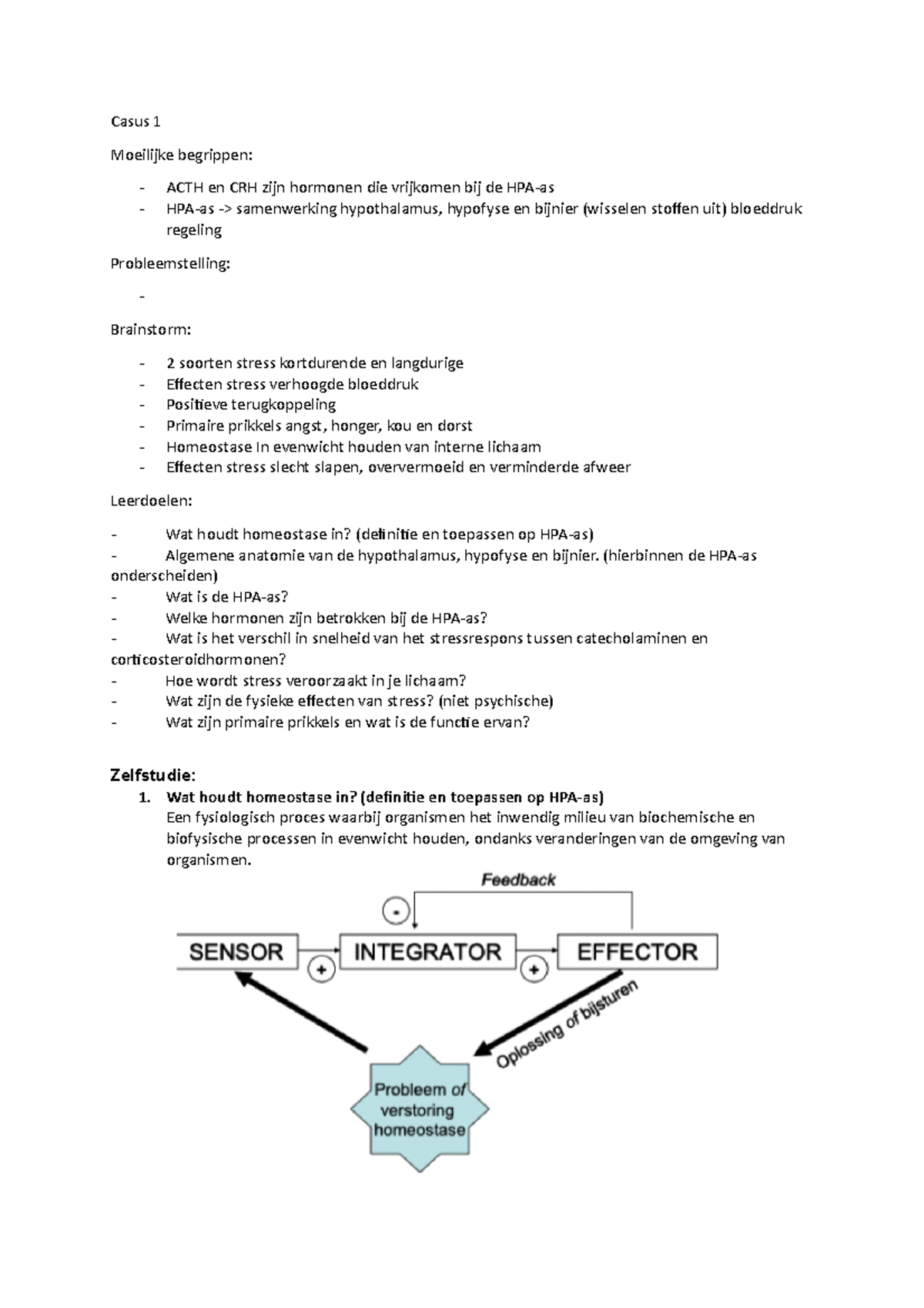 Casus 1 Stress Samenvatting Casus 1 Moeilijke Begrippen Acth En