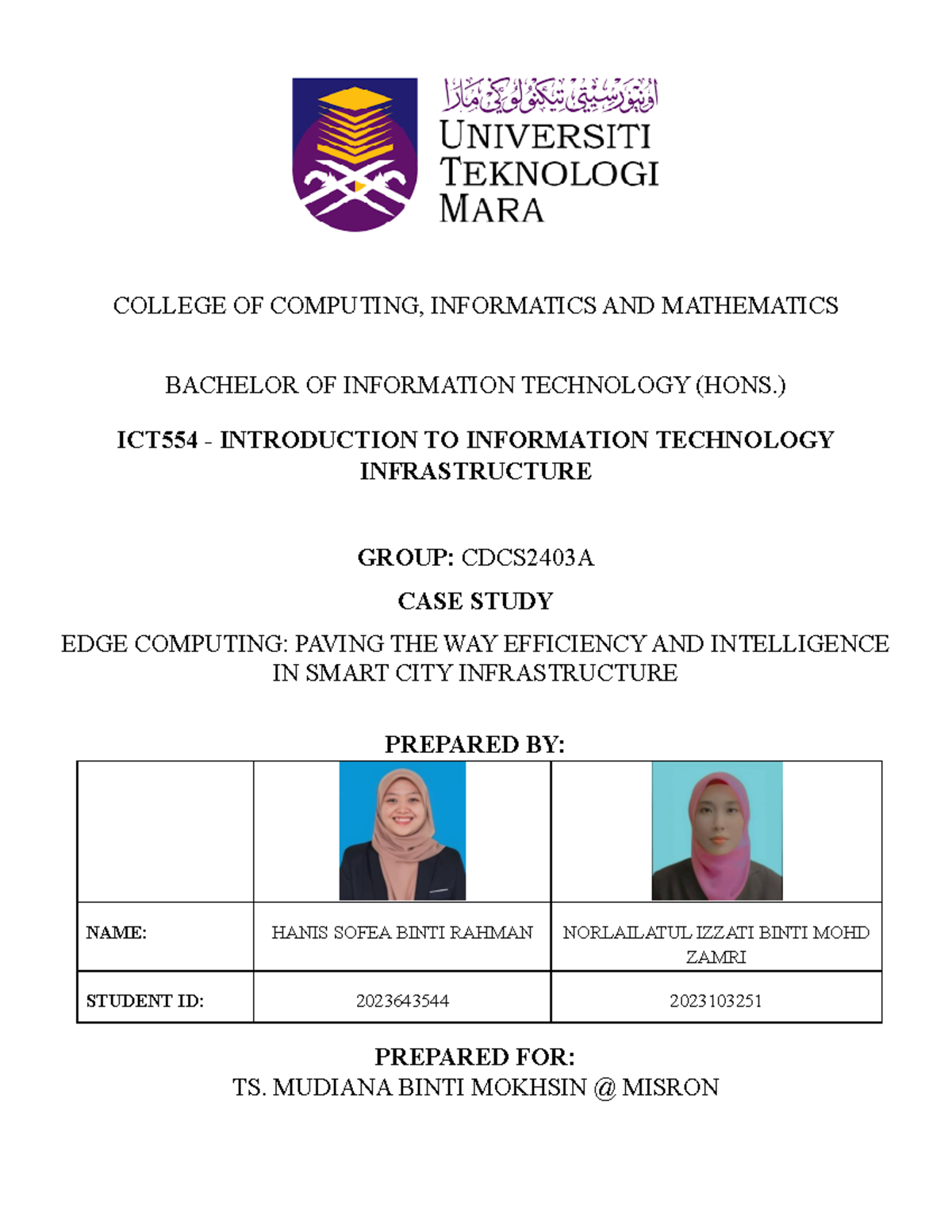 ICT554 CASE Study EDGE Computing - COLLEGE OF COMPUTING, INFORMATICS ...