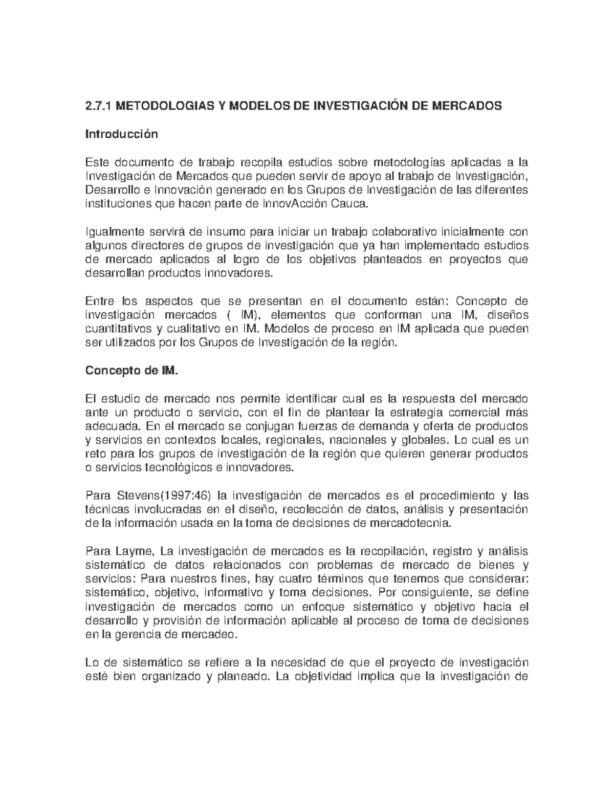 01. Metodologías y modelos de investigación de mercados Autor ...
