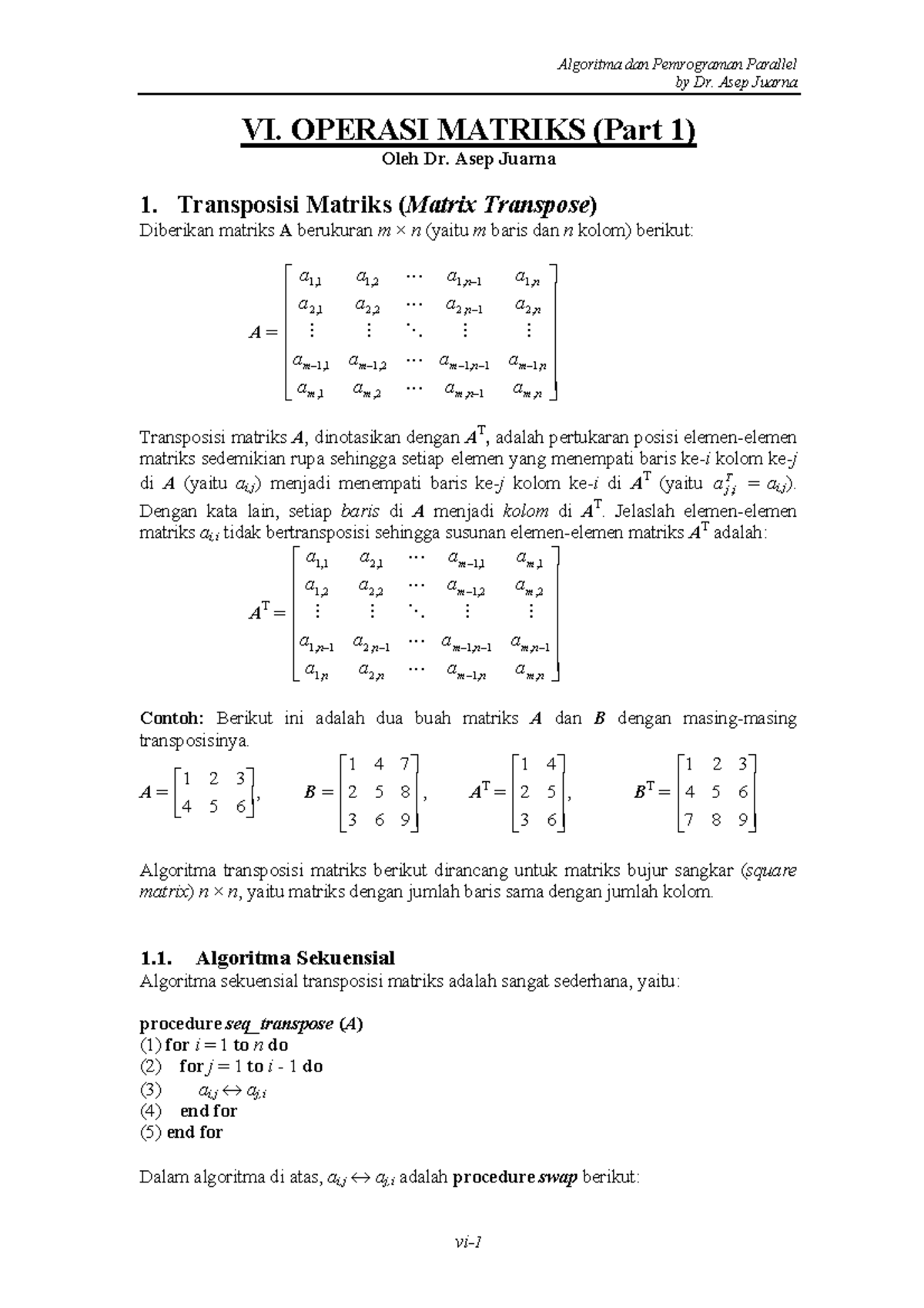 Operasi Matriks 1 - Dr. ASEP JUARNA, SSi, MKom Vclass Pengolahan ...