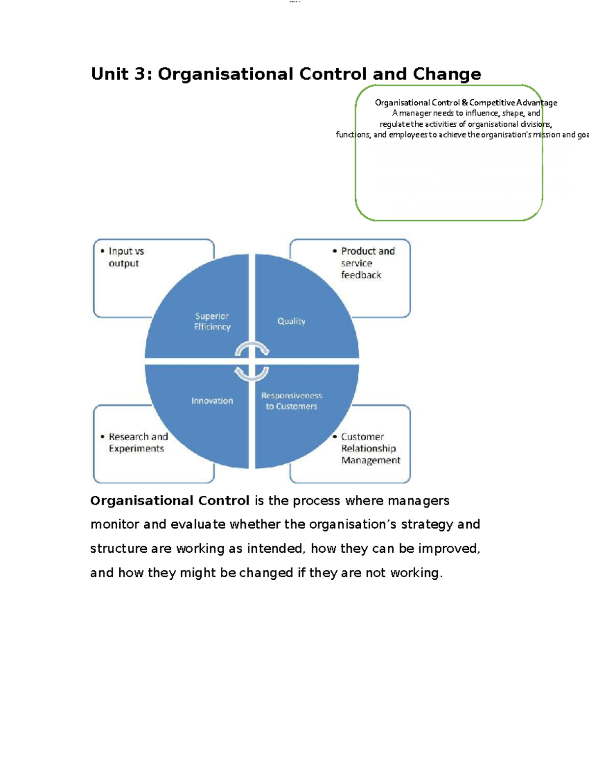 OBS124 - Unit 3 - OBS NOTES - lOMoAR cP SD| 98 17 1 20 Organisational ...