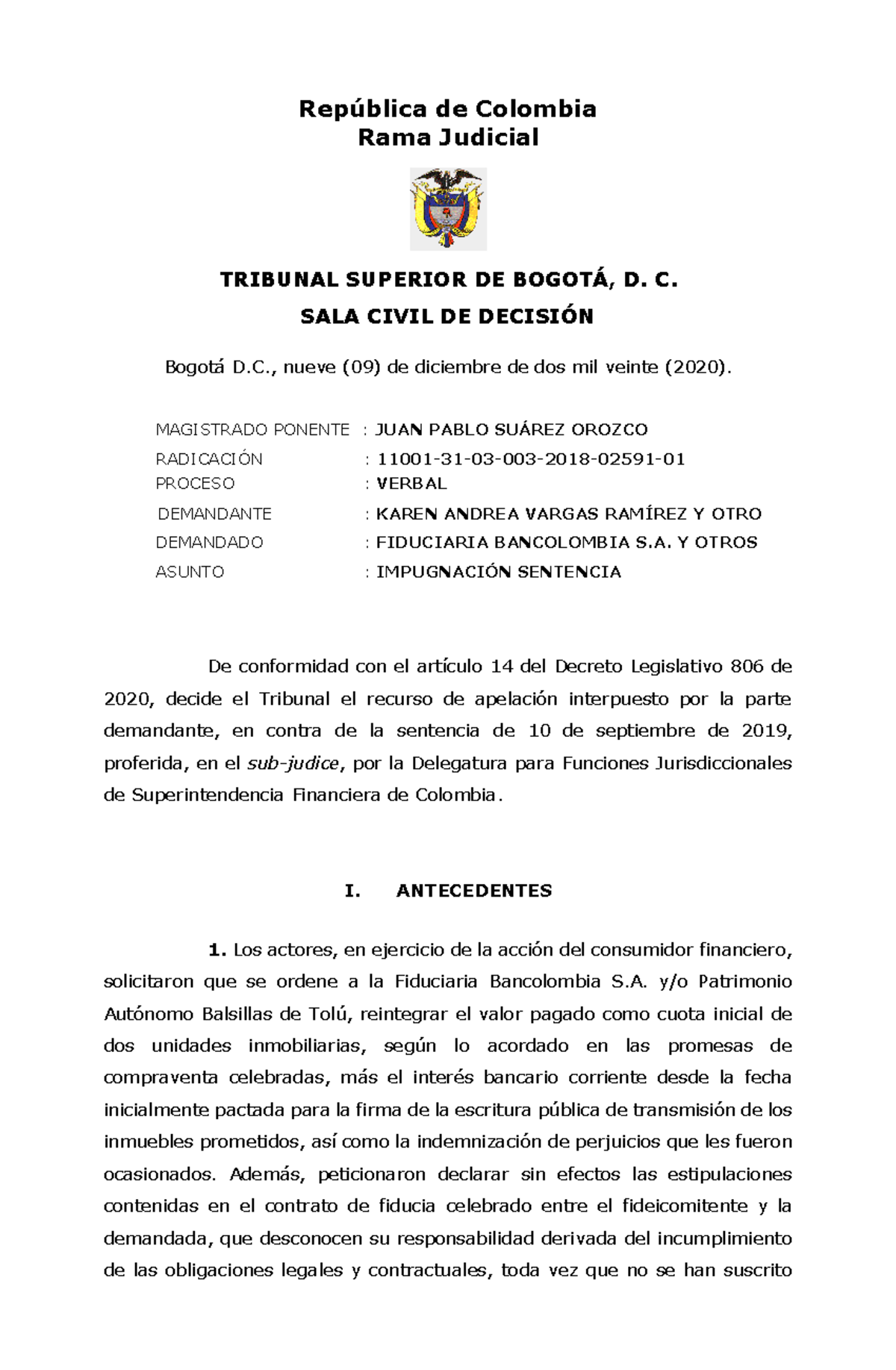 Sentencia Fiducolombia Balsillas de Tolu - Rep ̇blica de Colombia Rama ...