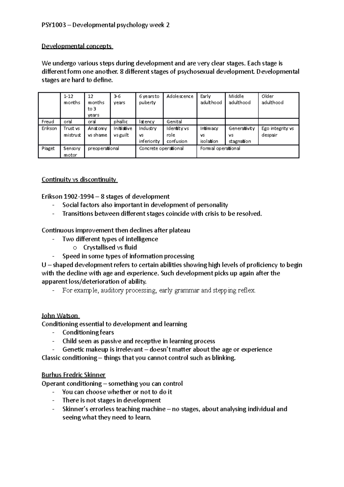 Developmental concepts week 2 - PSY1003 – Developmental psychology week ...