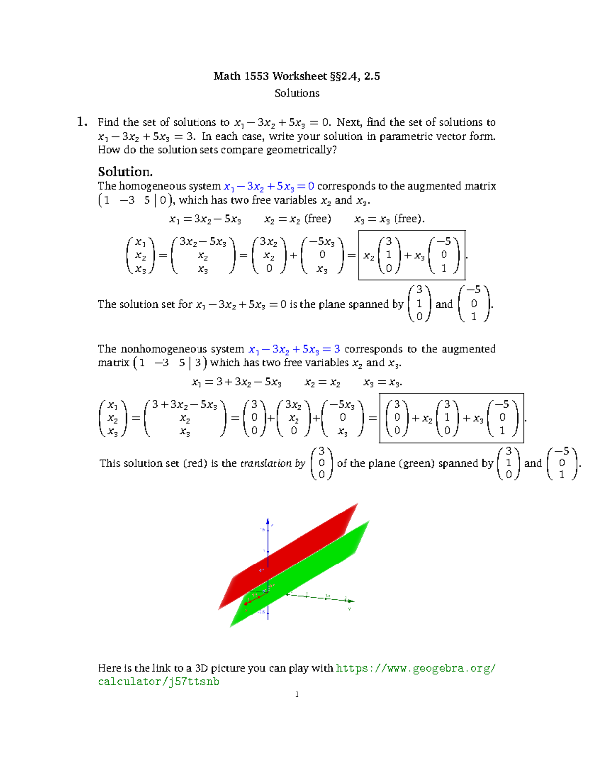 Worksheet 4-solutions - Math 1553 Worksheet §§2, 2. Solutions 1. Find ...