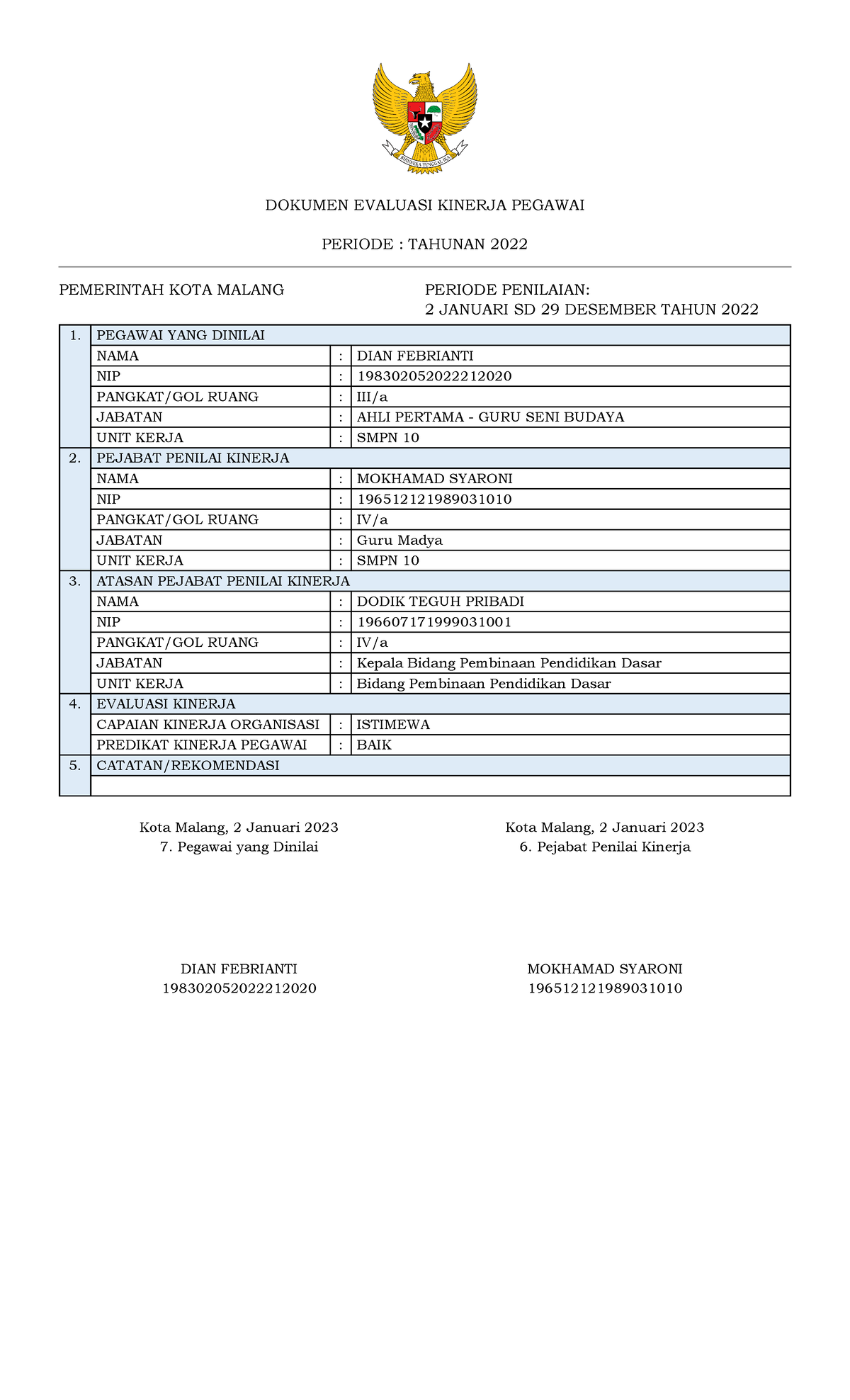 Evaluasi SKP DIAN 2022 - free - DOKUMEN EVALUASI KINERJA PEGAWAI ...