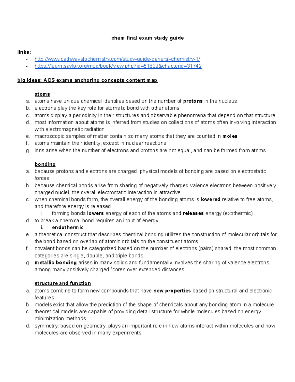 Chem final exam study guide - chem final exam study guide links: - Studocu