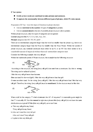 Exercises Syntax 2021 - Prof Deraaz - Exercises 1-Draw trees for the ...