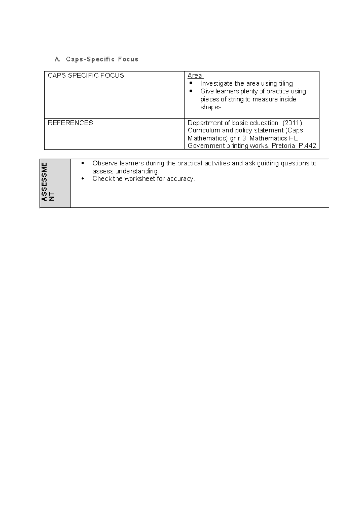 Area Lesson Plan - A. Caps-Specific Focus CAPS SPECIFIC FOCUS Area ...