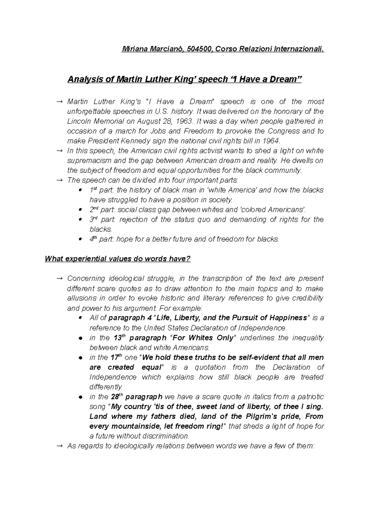 I have a Dream Speech Analysis - Miriana Marcianò, 504500, Corso ...