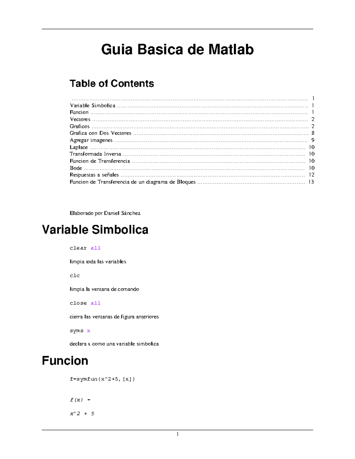 Guia Basica de Matlab - Table of Contents - Studocu