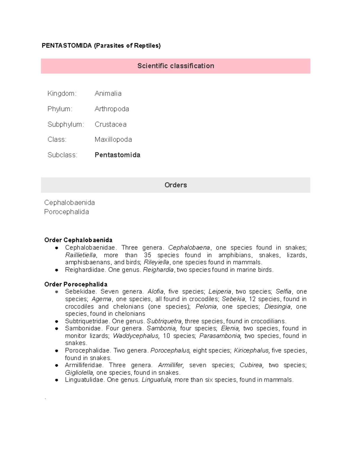 Pentastomida - PENTASTOMIDA (Parasites of Reptiles) Scientific ...