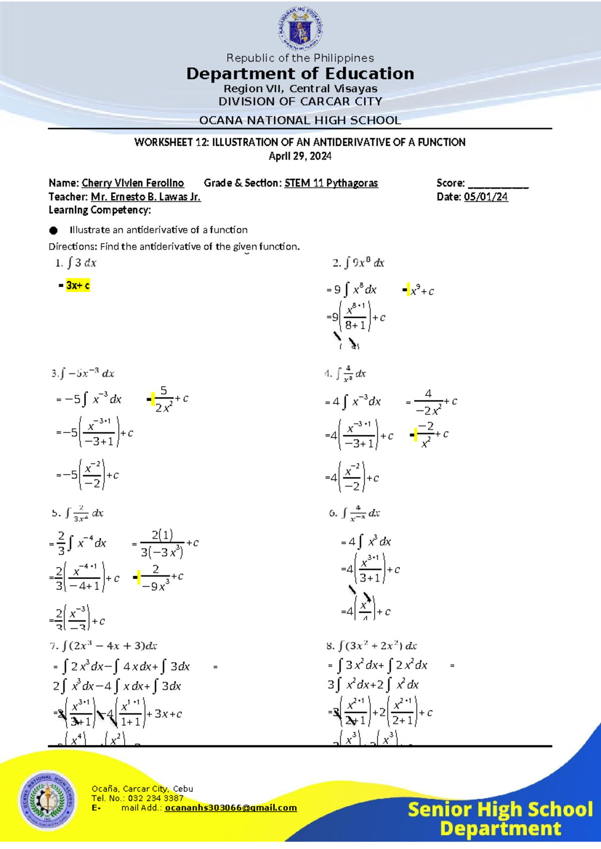 answers for basic calculus lesson 12 - Republic of the Philippines ...