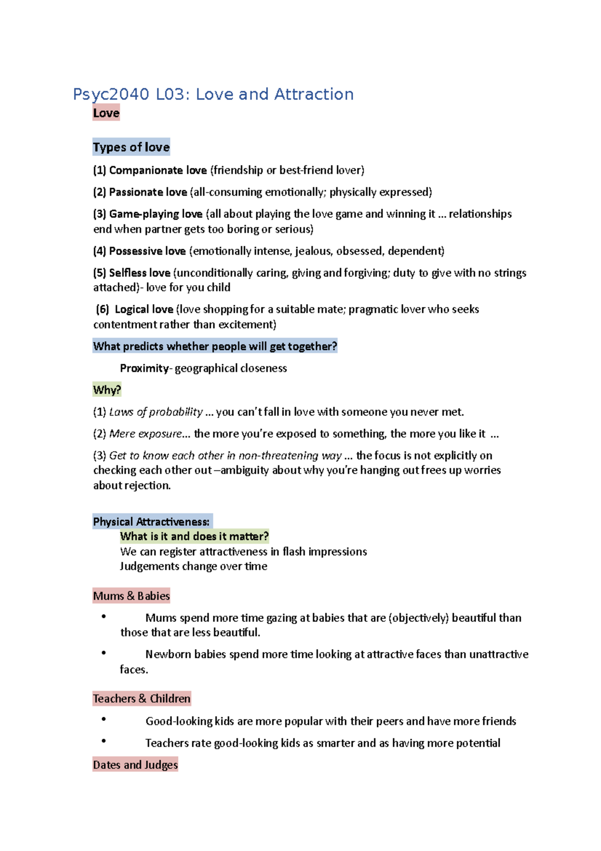 Psyc2040 L03- Love and Attraction - Psyc2040 L03: Love and Attraction ...