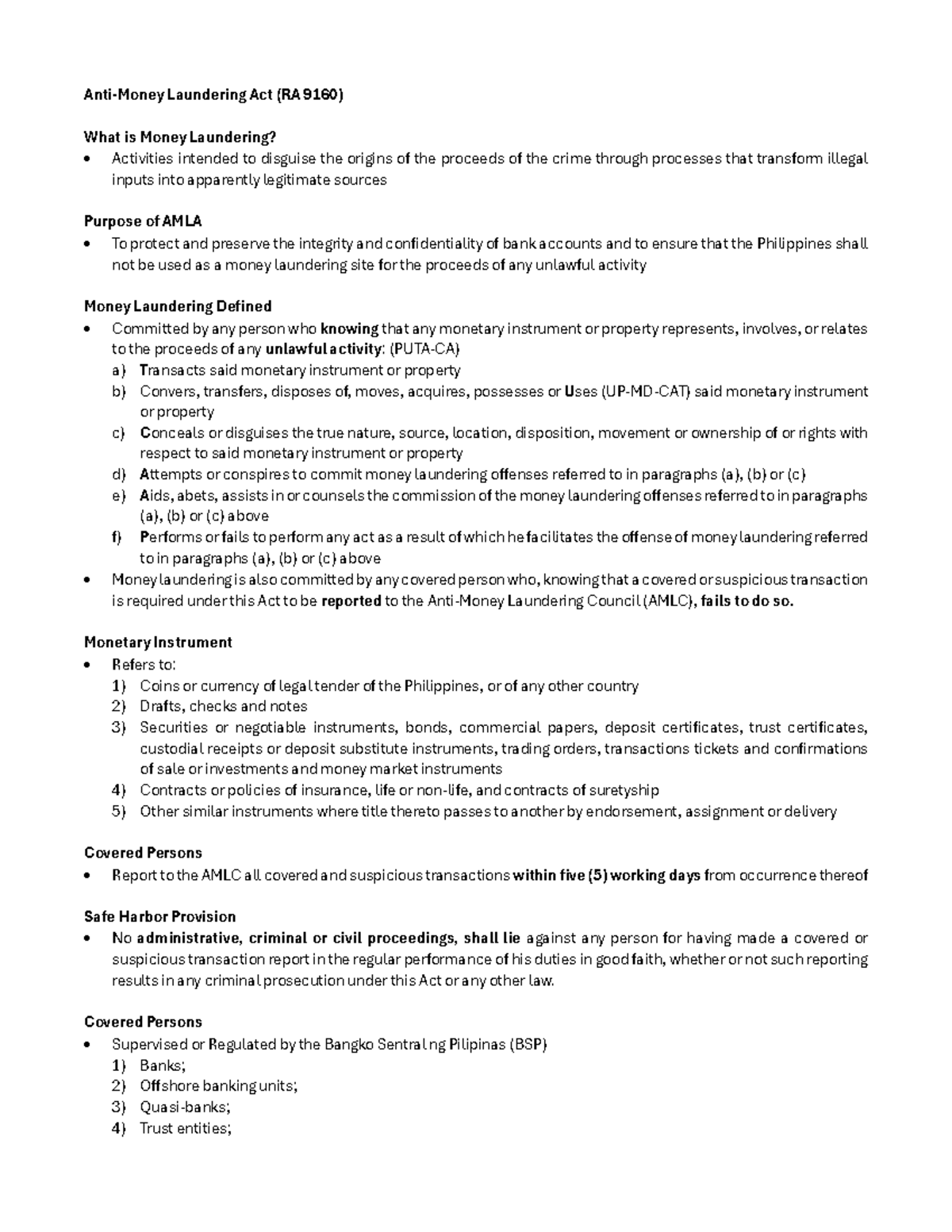 ANTI MONEY LAUNDERING ACT - Anti-Money Laundering Act (RA 9160) What is ...