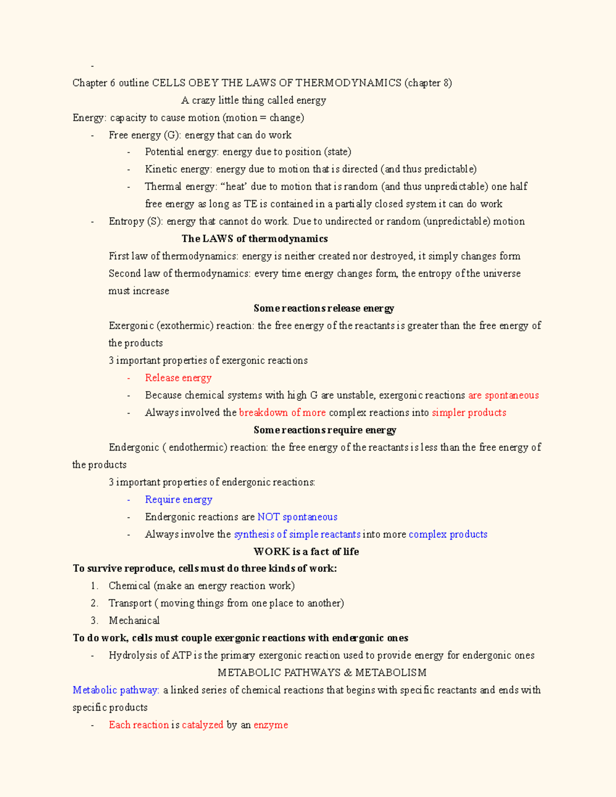 metabolism, membrane, and cell notes - Chapter 6 outline CELLS OBEY THE ...