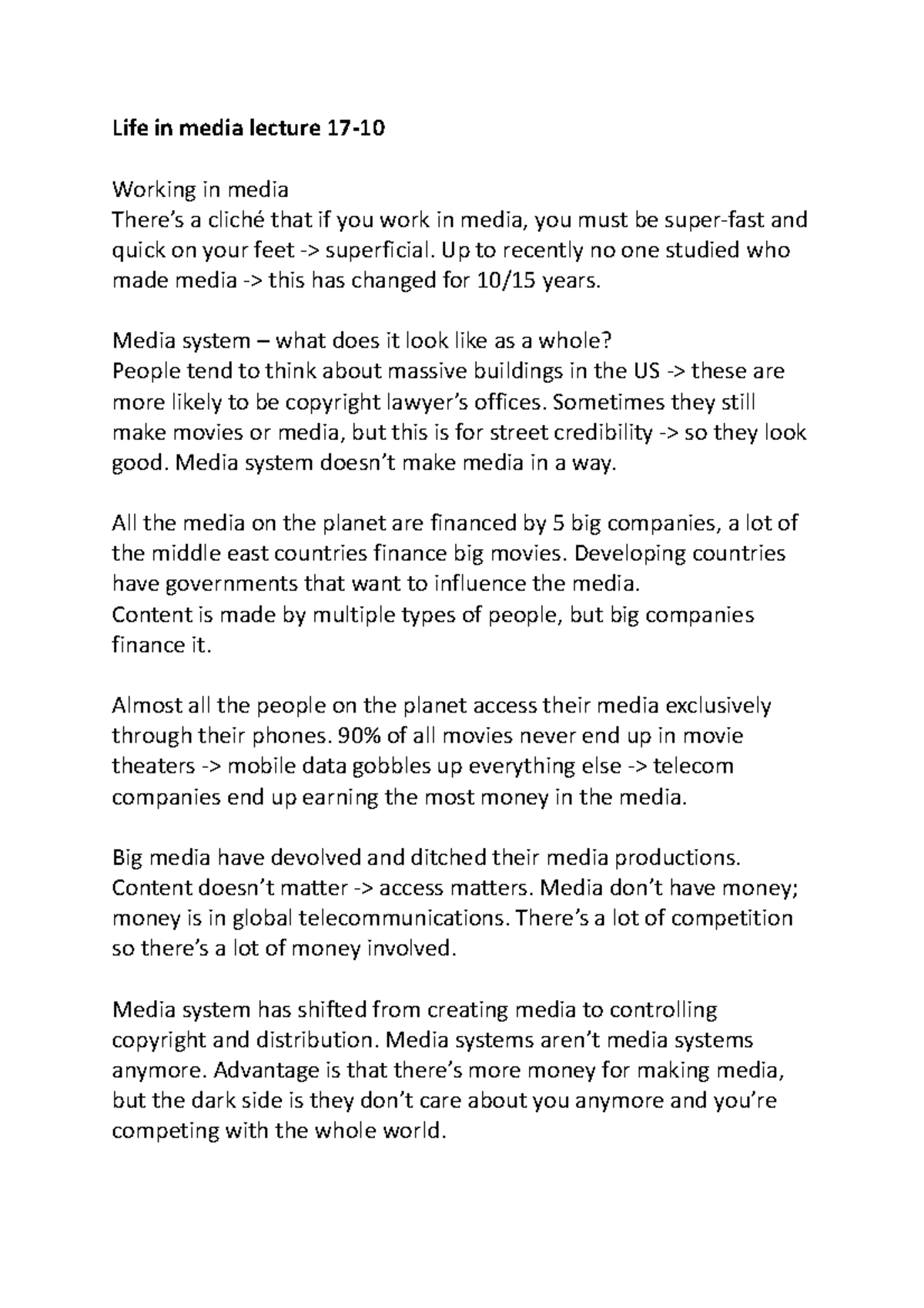 Life in media colleges - Life in media lecture 17- Working in media ...