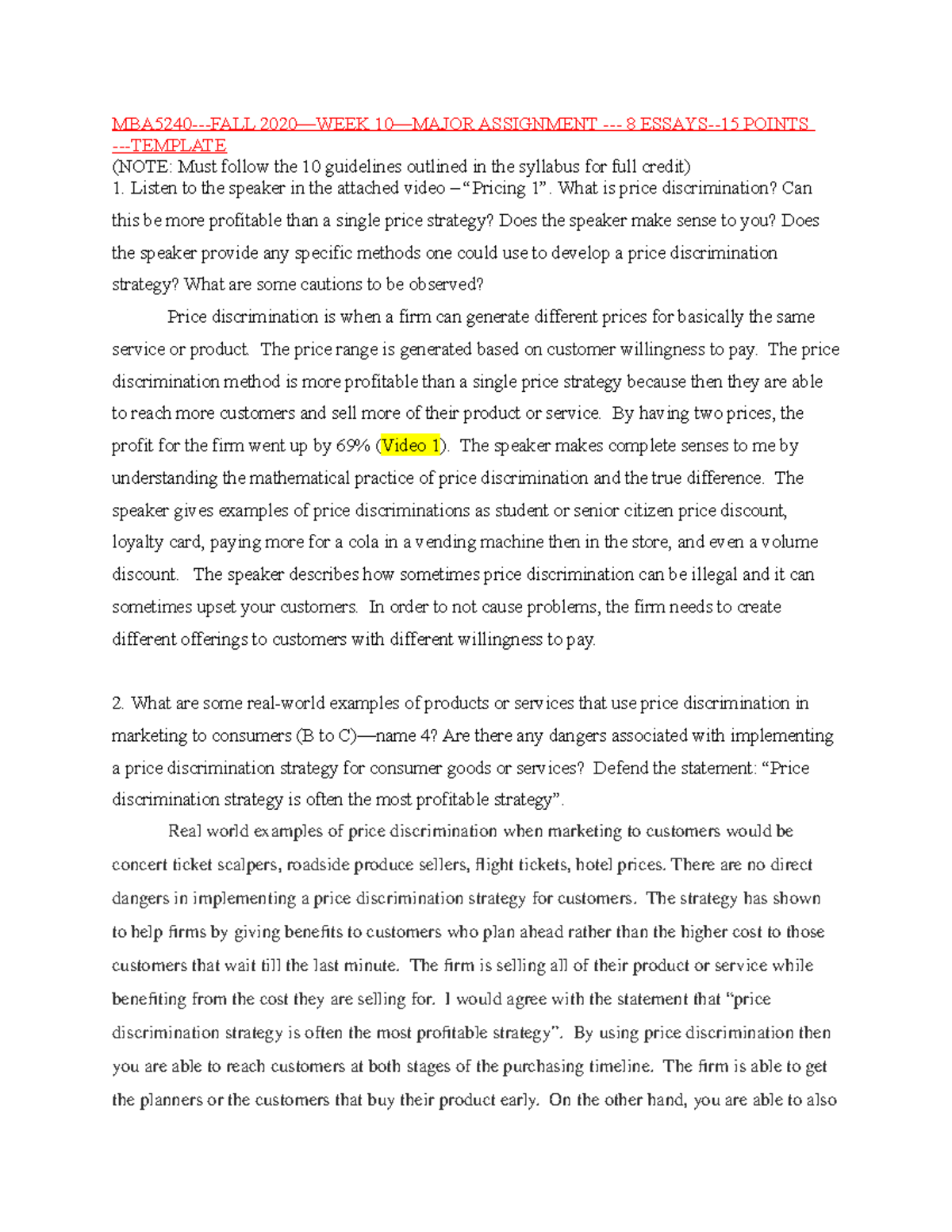 MBA5240-FALL 2020-WEEK 10 - Major Assignment - 8 Essay Questions- 15 ...