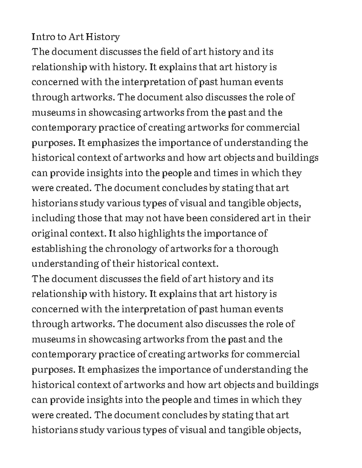 Ch0 Intro to Art History Summary - Intro to Art History The document ...