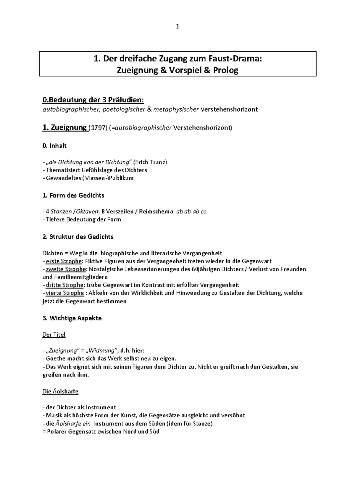 Thesenpapiere Faust I & II - 1. Der dreifache Zugang zum Faust-Drama ...