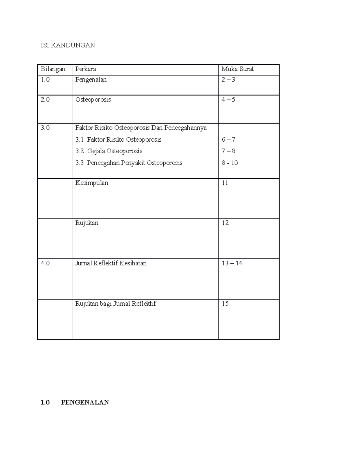 Assignment Osteoperosis - ISI KANDUNGAN Bilangan Perkara Muka Surat 1 ...