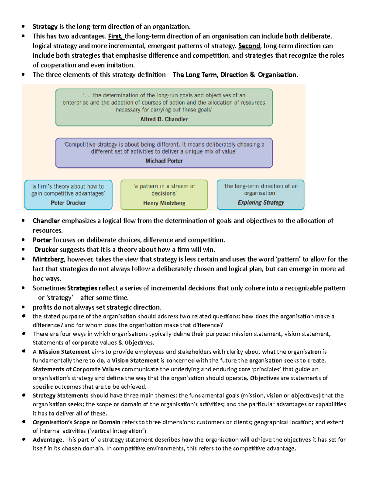chapter 1 and 2 summary - Strategy is the long-term direction of an ...