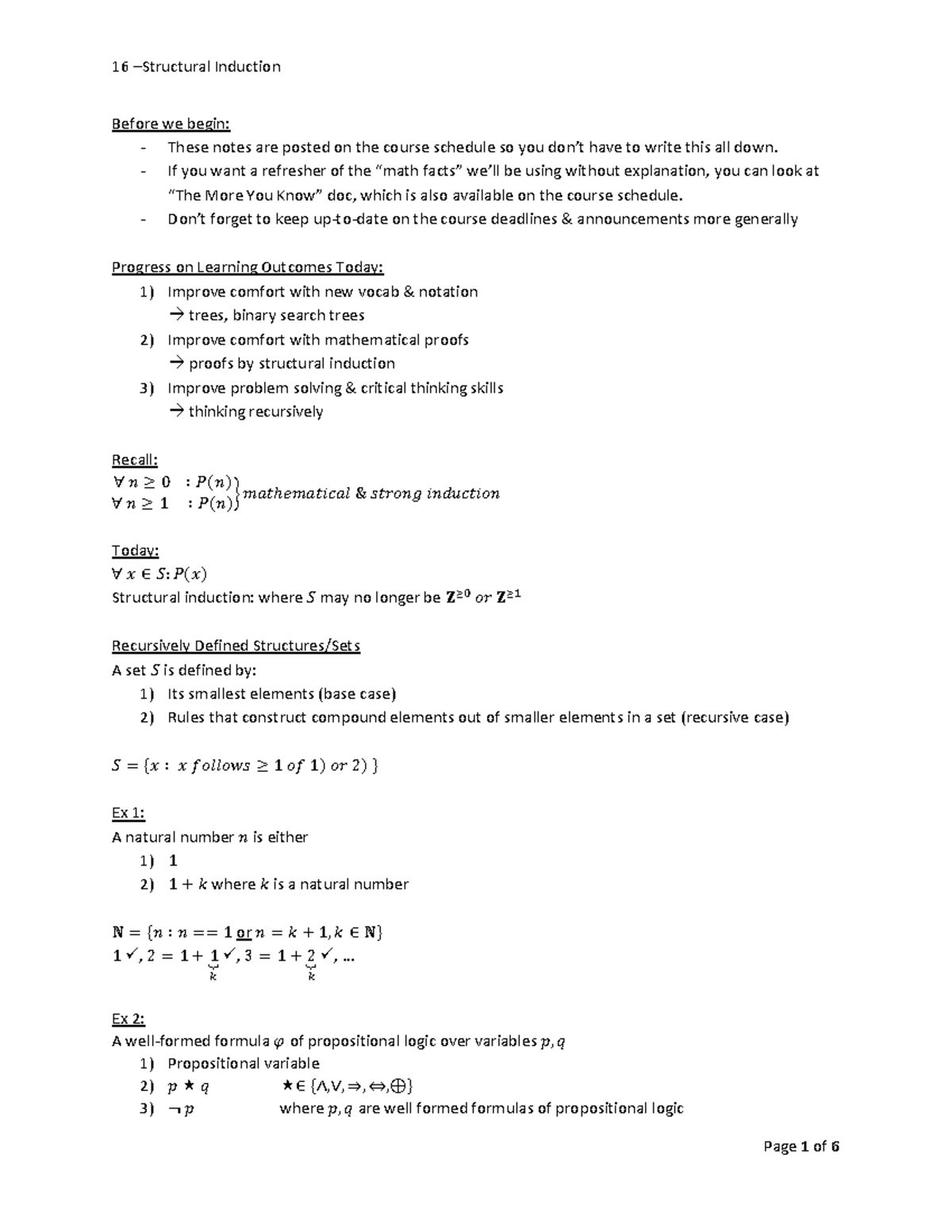 16 Structural Induction Typed Before We Begin These Notes Are