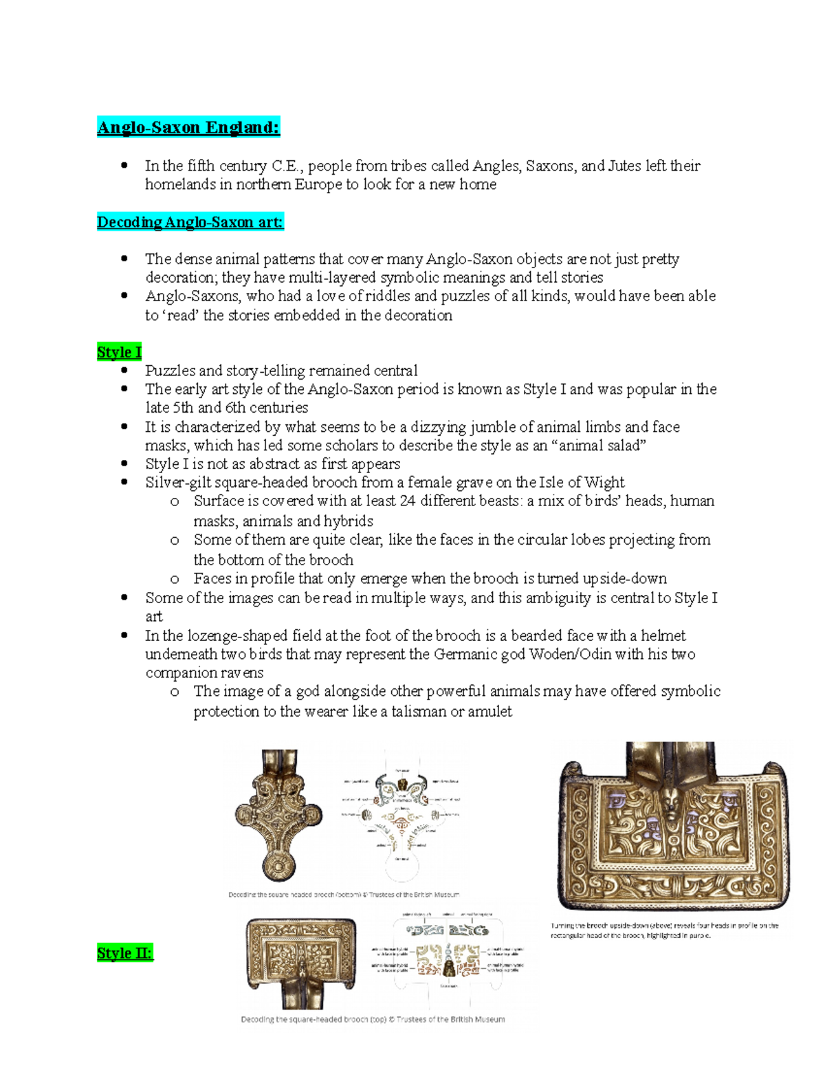ARTH101 Early Medieval ART Notes - Anglo-Saxon England: In the fifth ...