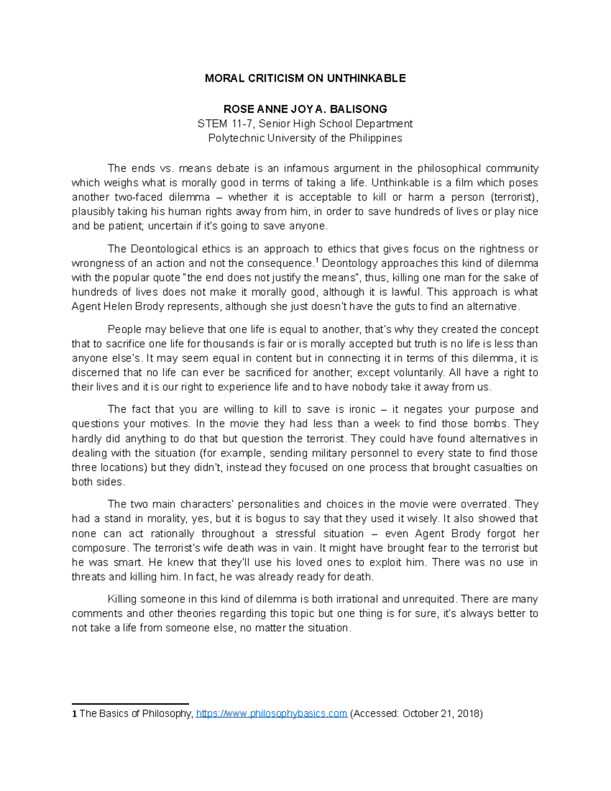 Moral Criticism on the Film Unthinkable - MORAL CRITICISM ON ...