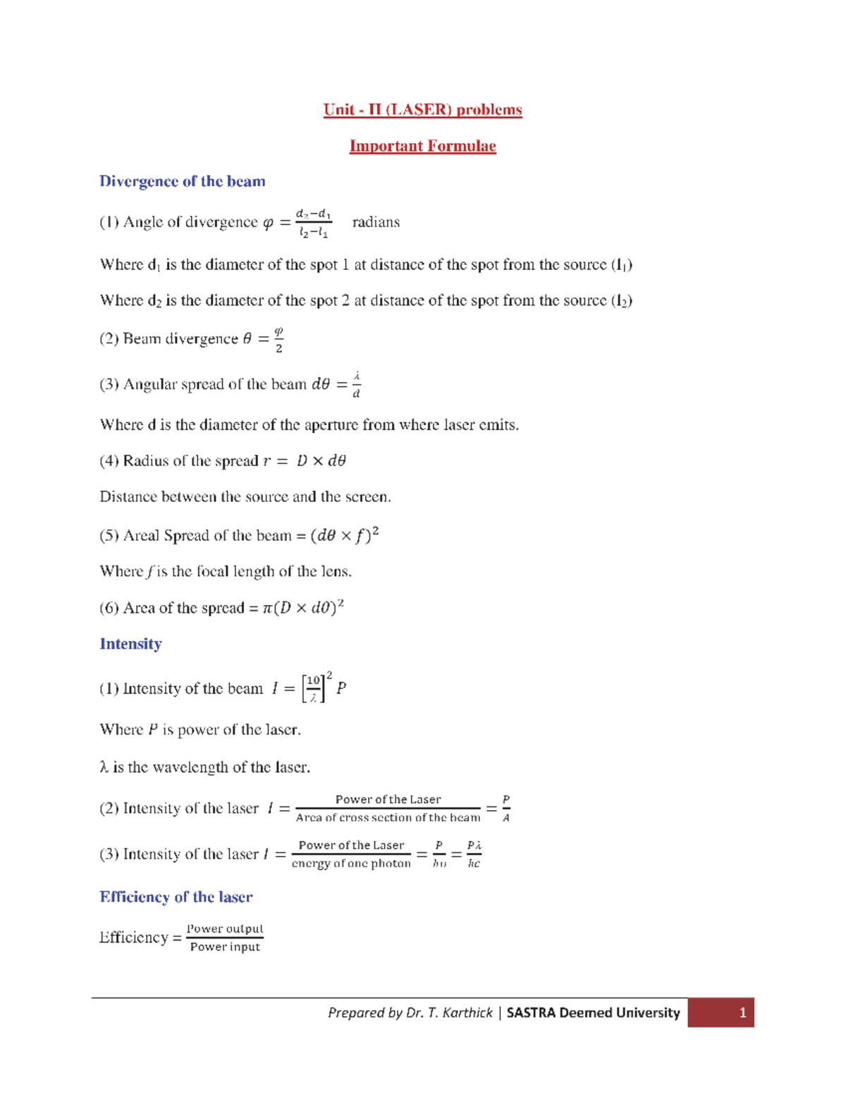 Unit - II Laser problems - engineering physics - Studocu