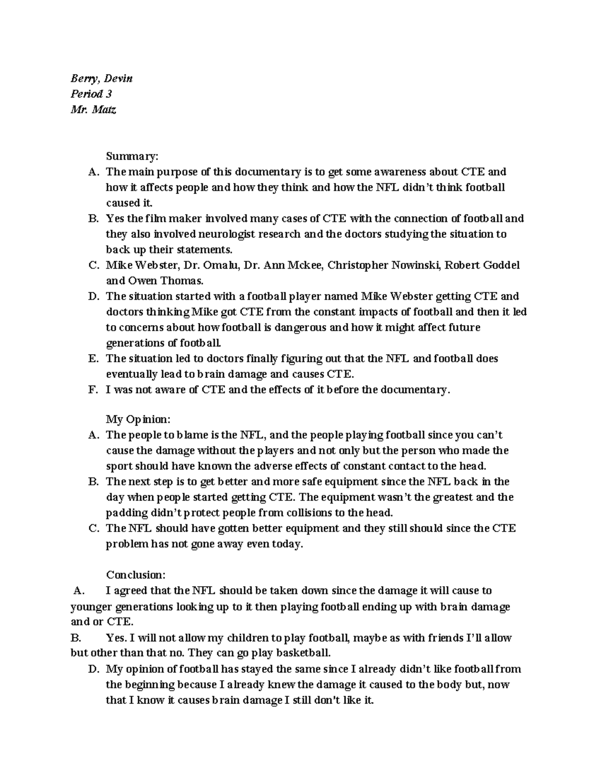 LOD Final Reflection - eferhwoeiefewnewjpojpojnfpewjnfr - Berry, Devin ...