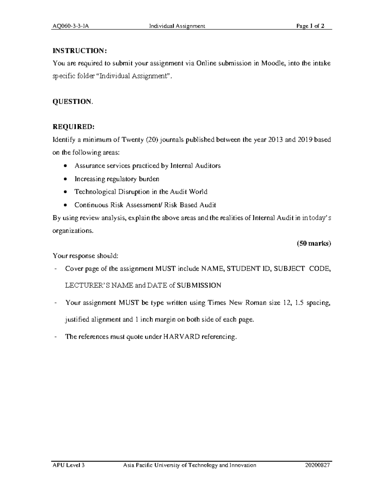 Assignment (Q) - tesd - AQ060-3-3-IA Individual Assignment Page 1 of 2 ...