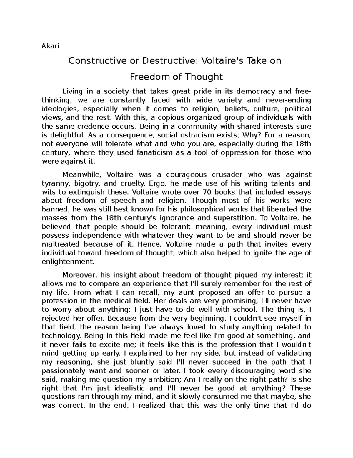Comparative Essay - task in intro to philosophy. - Akari Constructive ...