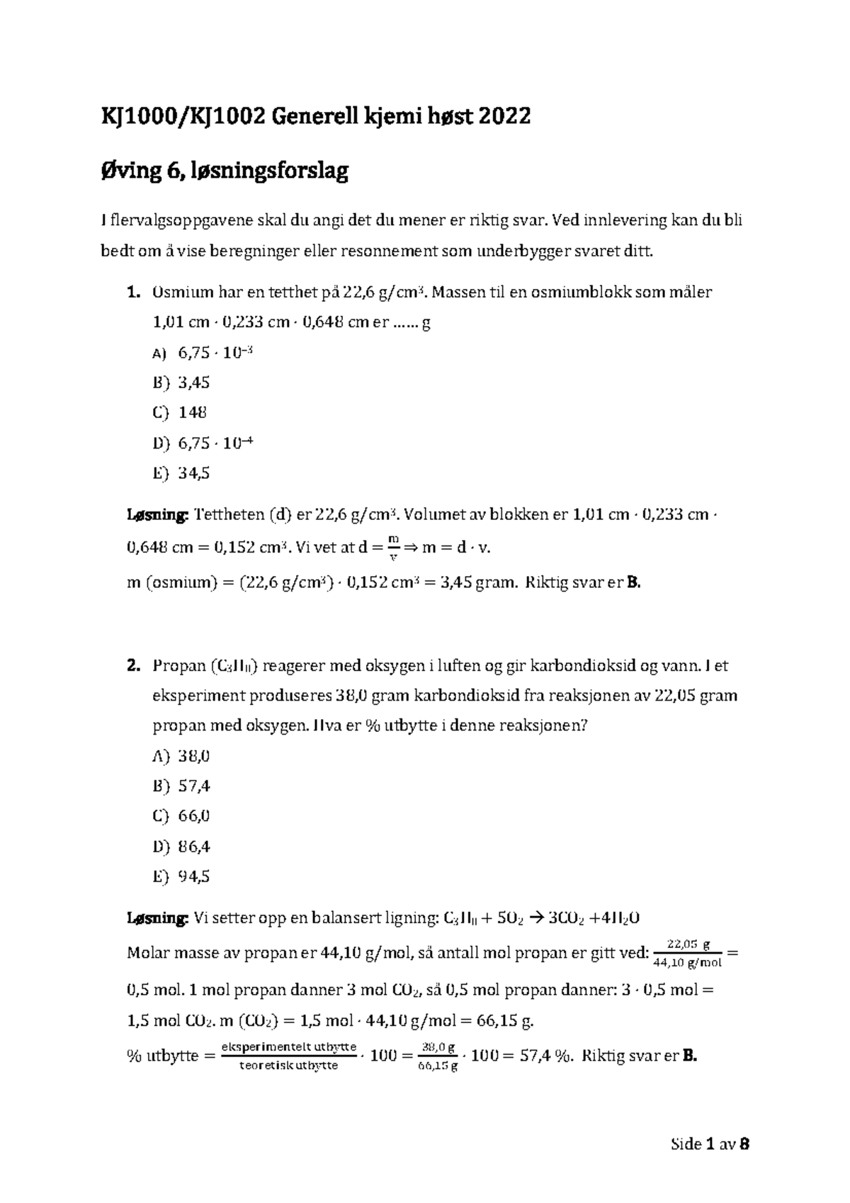 KJ1000-Øving 6 LF-2022 - KJ 1000 /KJ 1002 Generell kjemi høst 2022 ...