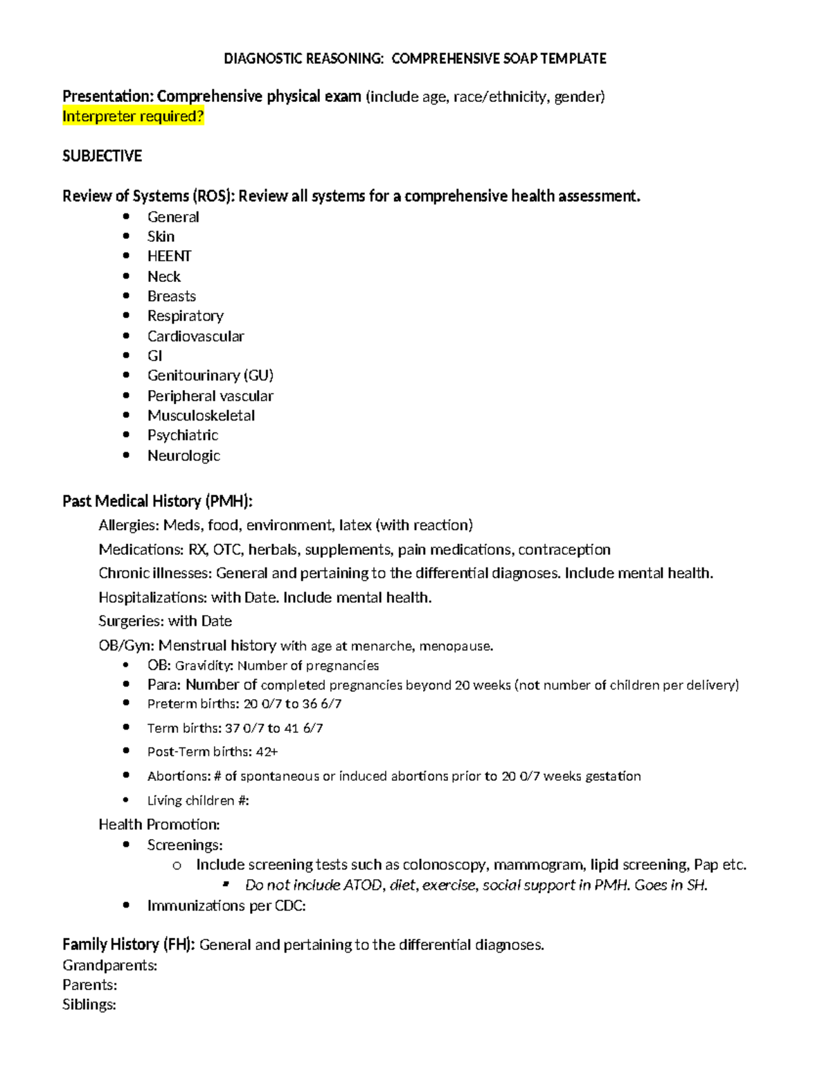 Comprehensive SOAP Template Complete - DIAGNOSTIC REASONING ...