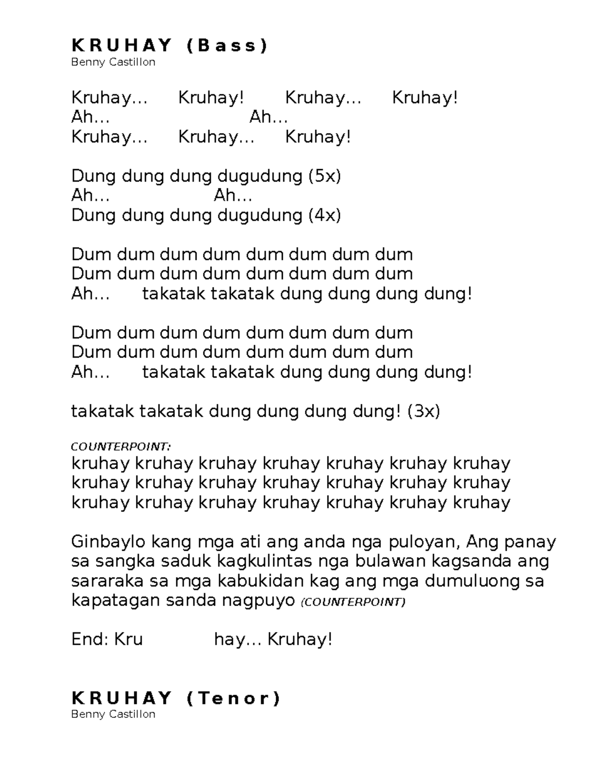 Kruhay Lyrics - ANG ARA LANG - K R U H A Y ( B a s s ) Benny Castillon ...