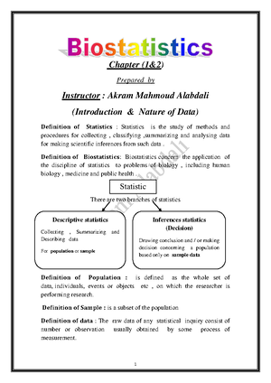 Biostatistics 8-9 - العبدليسعدأ. أكرم محمود Chapter (8) sampling distribution Prepared by - Studocu