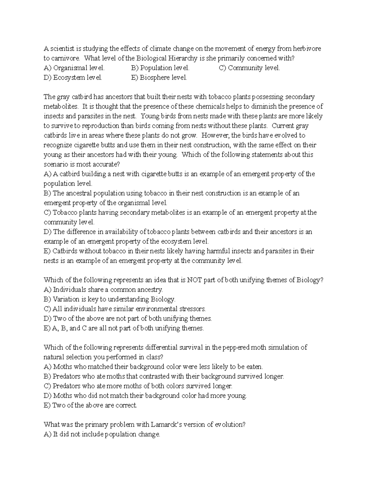 Biol 114 practice questions - A scientist is studying the effects of ...